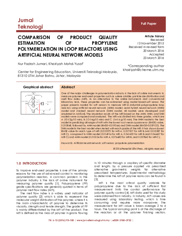 (PDF) Comparison of Product Quality Estimation of Propylene ...