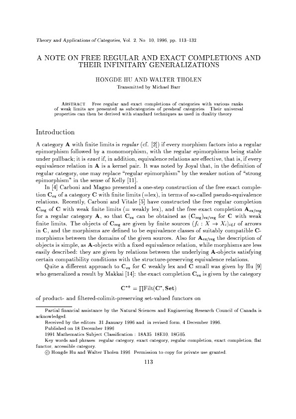(PDF) A Note on Free Regular and Exact Completions and Their Infinitary ...