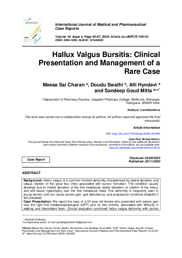 (PDF) Hallux Valgus Bursitis: Clinical Presentation and Management of a ...