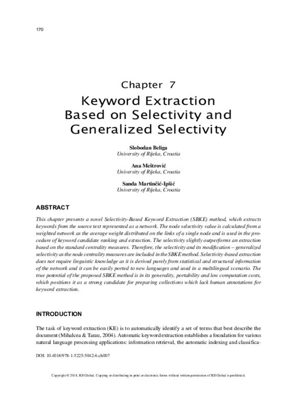 (PDF) Keyword Extraction Based on Selectivity and Generalized Selectivity
