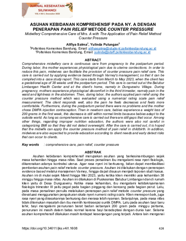 (PDF) Asuhan Kebidanan Komprehensif Pada Ny. A Dengan Penerapan Pain ...