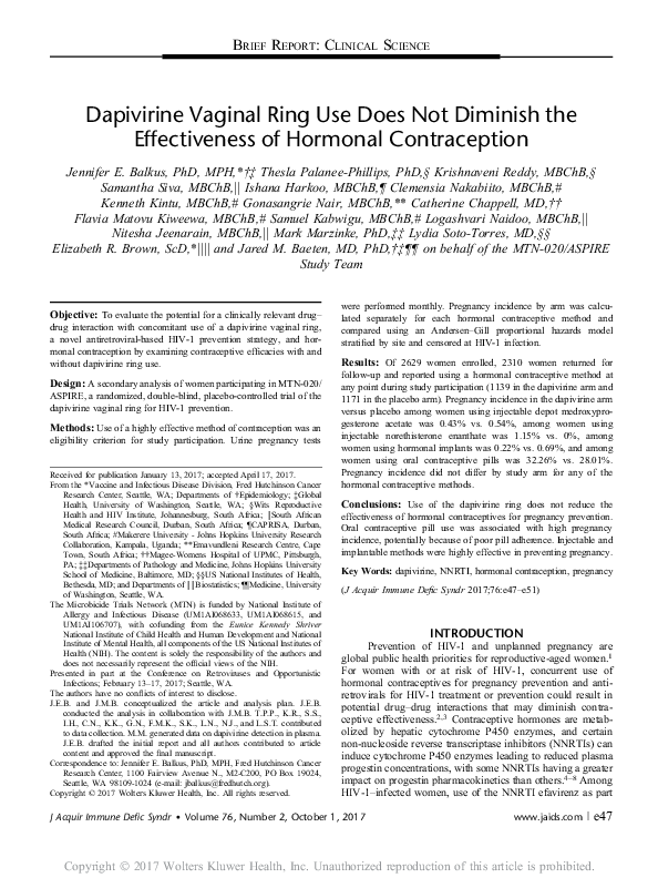 (PDF) Dapivirine vaginal ring use does not diminish the effectiveness ...