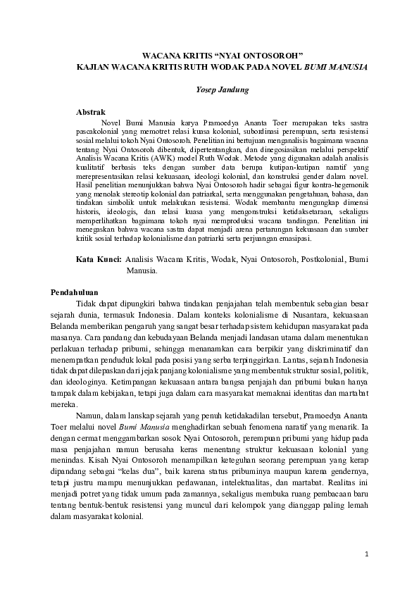 (PDF) WACANA KRITIS "NYAI ONTOSOROH" KAJIAN WACANA KRITIS RUTH WODAK ...