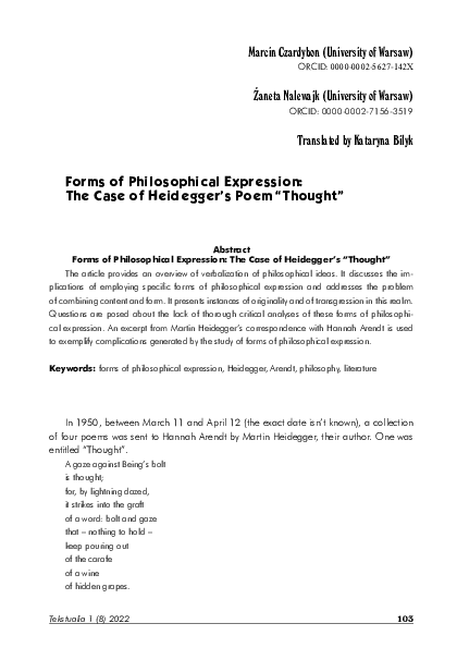 (PDF) Forms of Philosophical Expression: The Case of Heidegger’s Poem ...