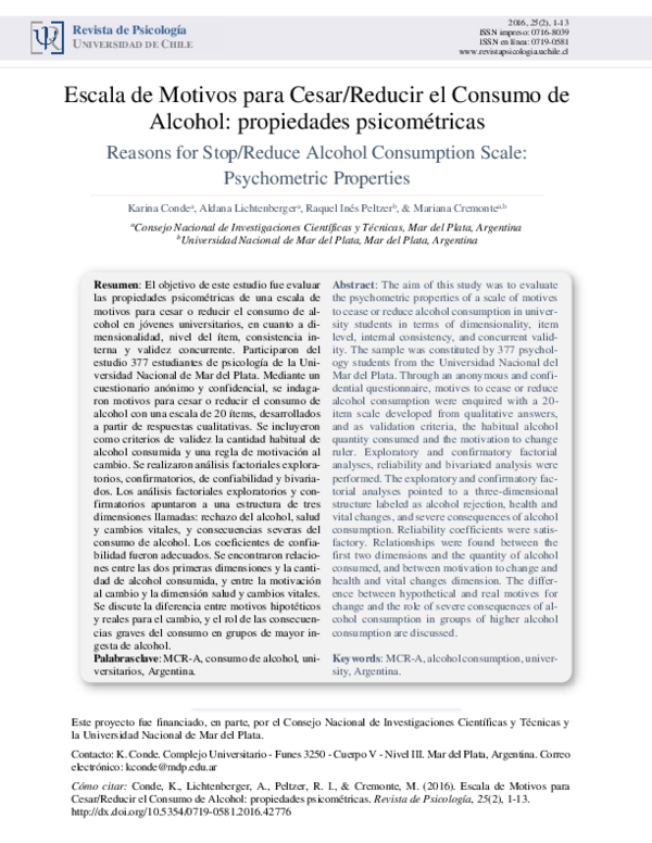 (PDF) Escala de Motivos para Cesar/Reducir el Consumo de Alcohol ...