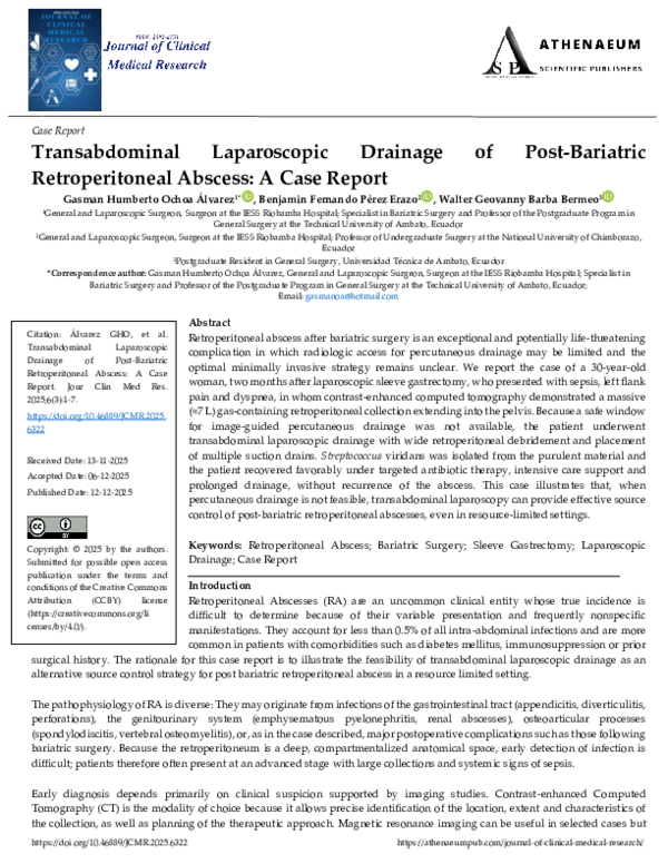 (PDF) Transabdominal Laparoscopic Drainage of Post-Bariatric ...