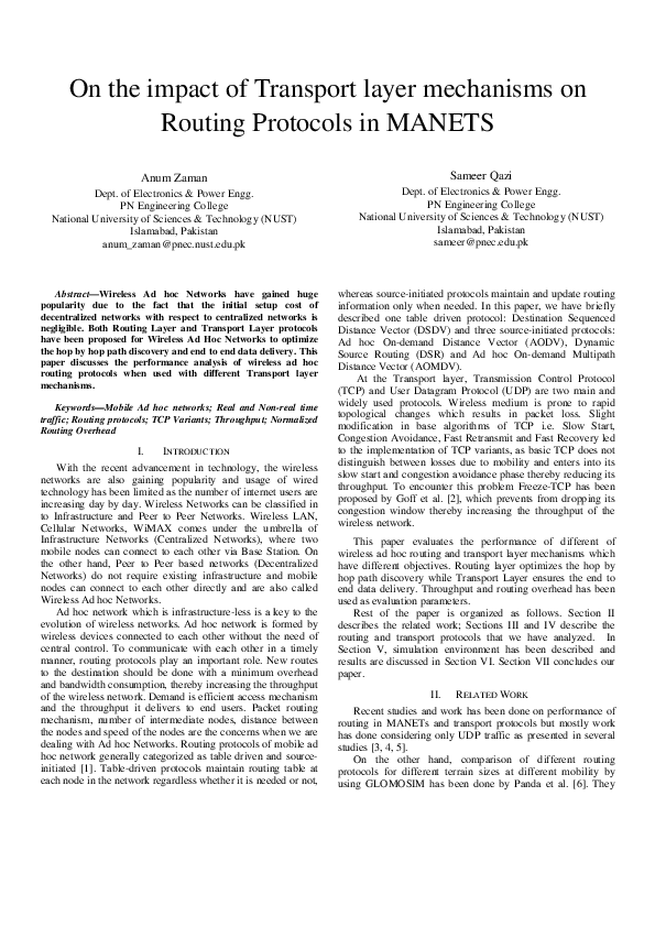 (PDF) On the impact of Transport Layer mechanisms on routing protocols ...