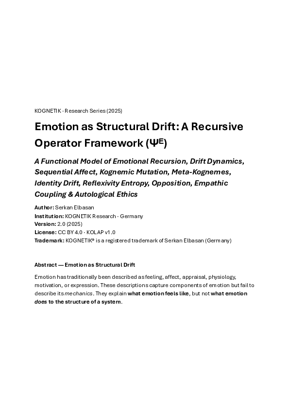 (PDF) Emotion as Structural Drift: A Recursive Operator Framework (Ψᴱ)