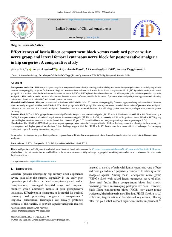 (PDF) Effectiveness of fascia iliaca compartment block versus combined ...