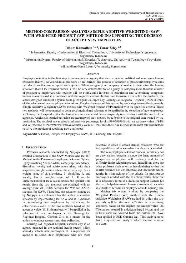 (PDF) Method Comparison Analysis Simple Additive Weighting (Saw) with ...