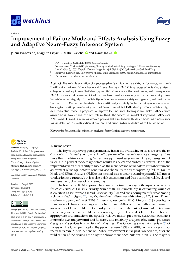 (PDF) Improvement of Failure Mode and Effects Analysis Using Fuzzy and Adaptive Neuro-Fuzzy ...