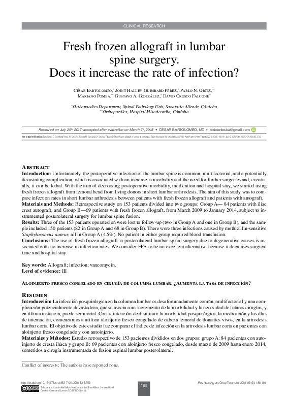 (PDF) Aloinjerto fresco congelado en cirugía de columna lumbar ...