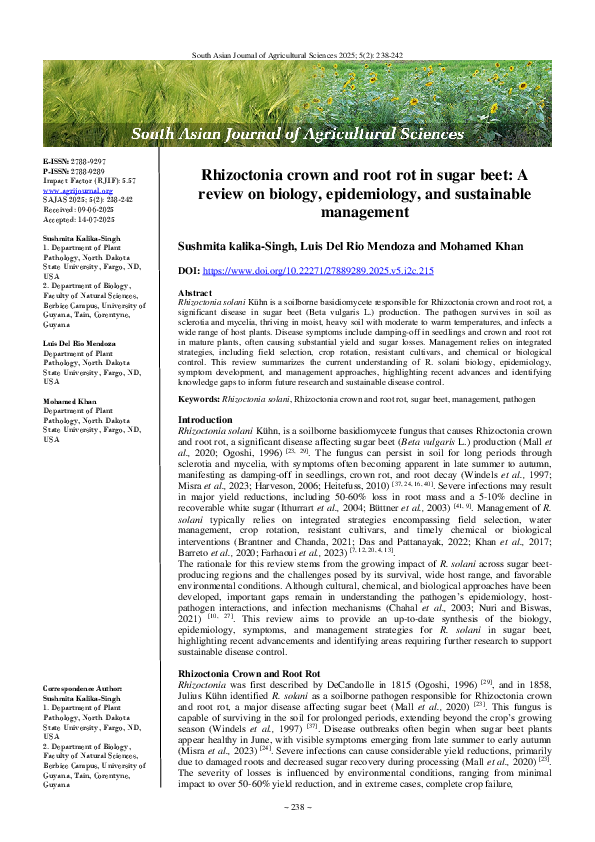 (PDF) Rhizoctonia crown and root rot in sugar beet: A review on biology ...