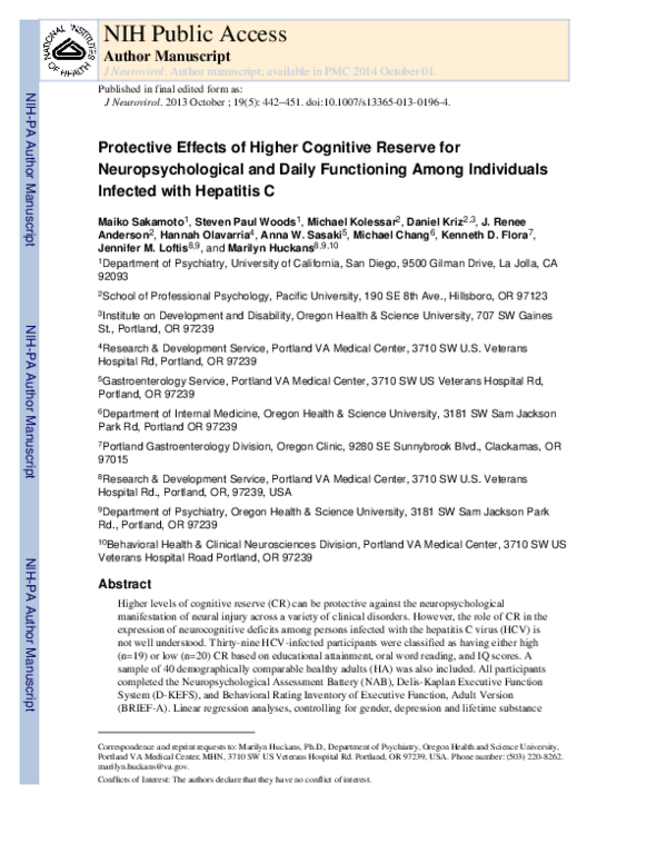 (PDF) Protective effects of higher cognitive reserve for ...