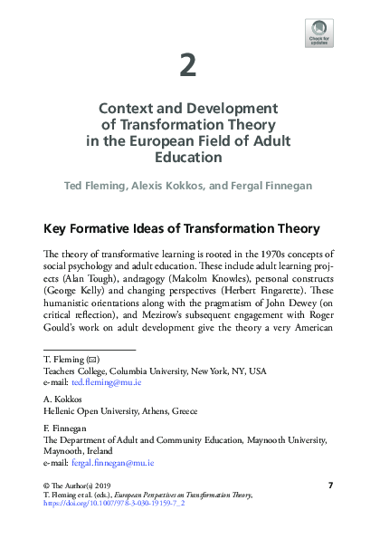 (PDF) Context and development of transformation theory in the European ...