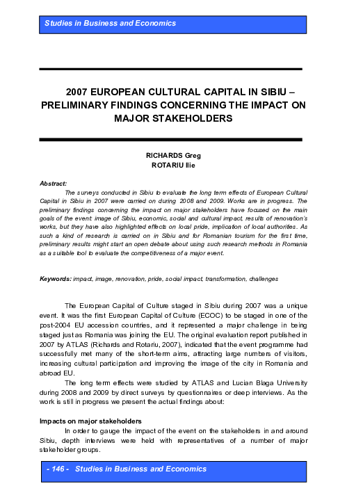(PDF) 2007 European Cultural Capital In Sibiu–Preliminary Findings ...