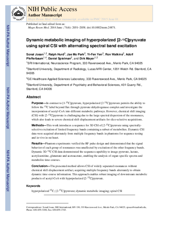 (PDF) Dynamic metabolic imaging of hyperpolarized [2‐13C]pyruvate using ...