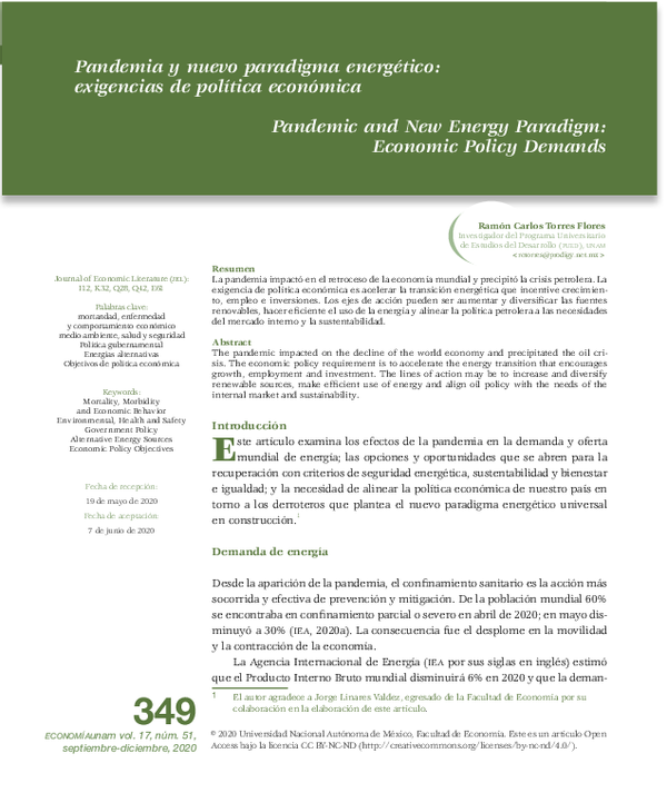 (PDF) Pandemia y nuevo paradigma energético: exigencias de política ...
