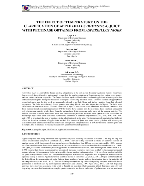 (PDF) The Effect of Temperature on the Clarification of Apple (Malus ...