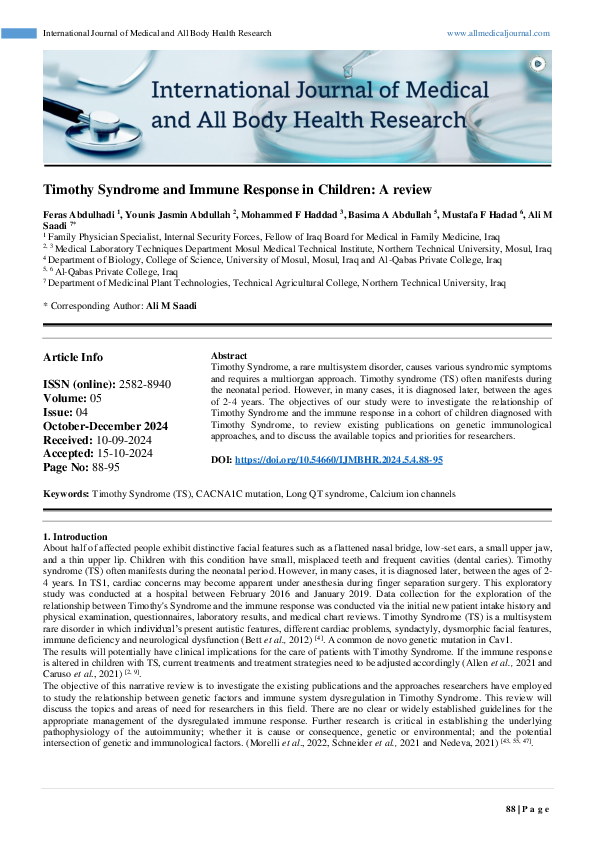 (PDF) Timothy Syndrome and Immune Response in Children: A review