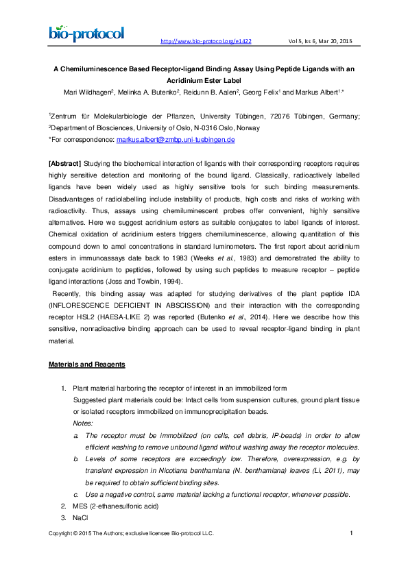 (PDF) A Chemiluminescence Based Receptor-ligand Binding Assay Using ...