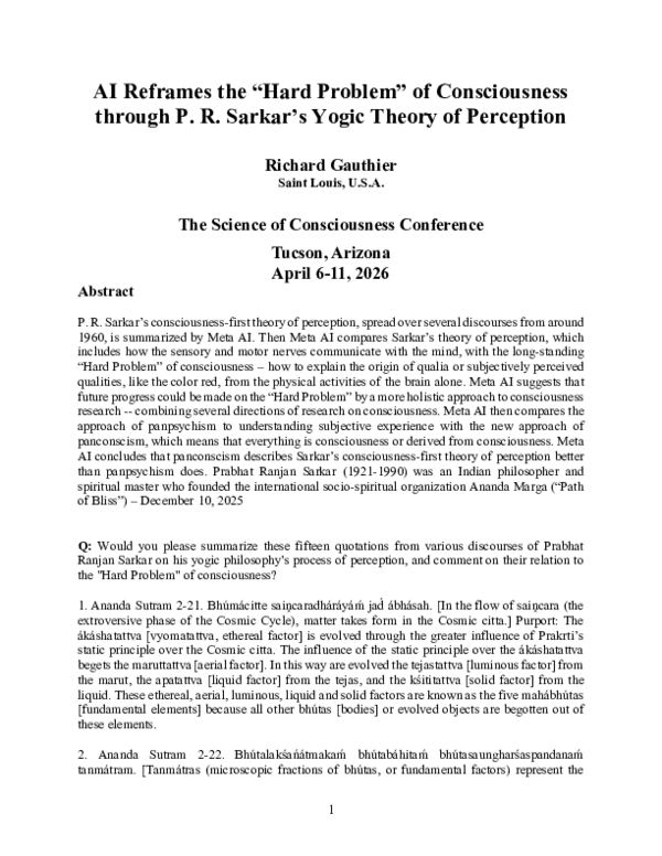 (PDF) AI Reframes the "Hard Problem" of Consciousness through P. R ...