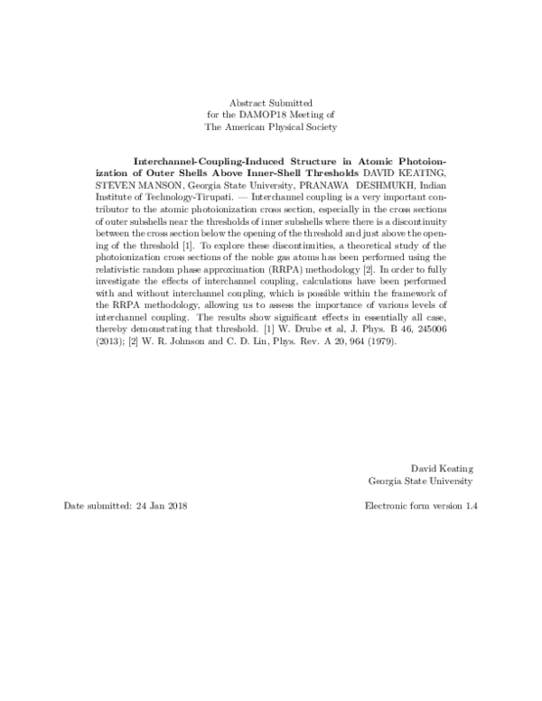 (PDF) Interchannel-Coupling-Induced Structure in Atomic Photoionization ...