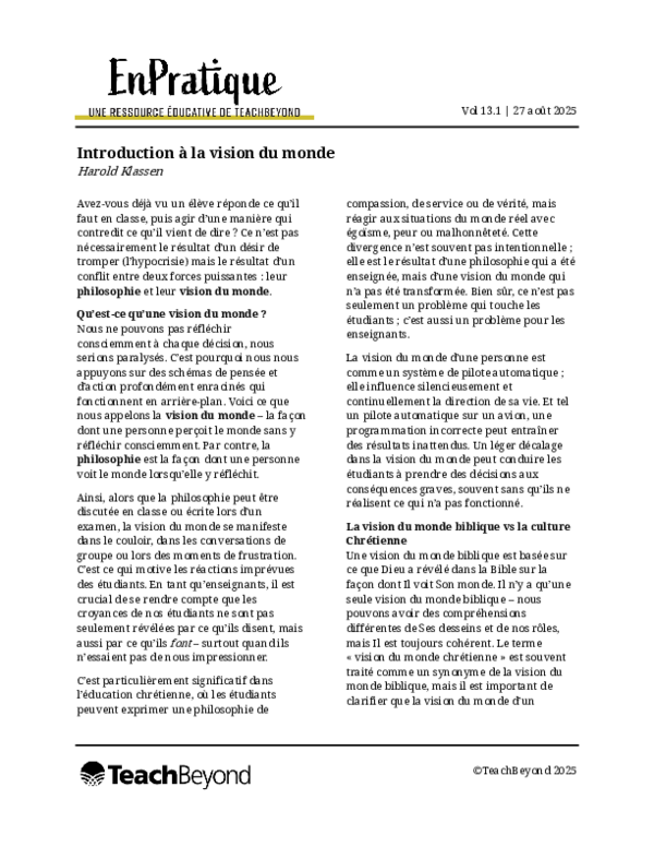 (PDF) Introduction à la vision du monde
