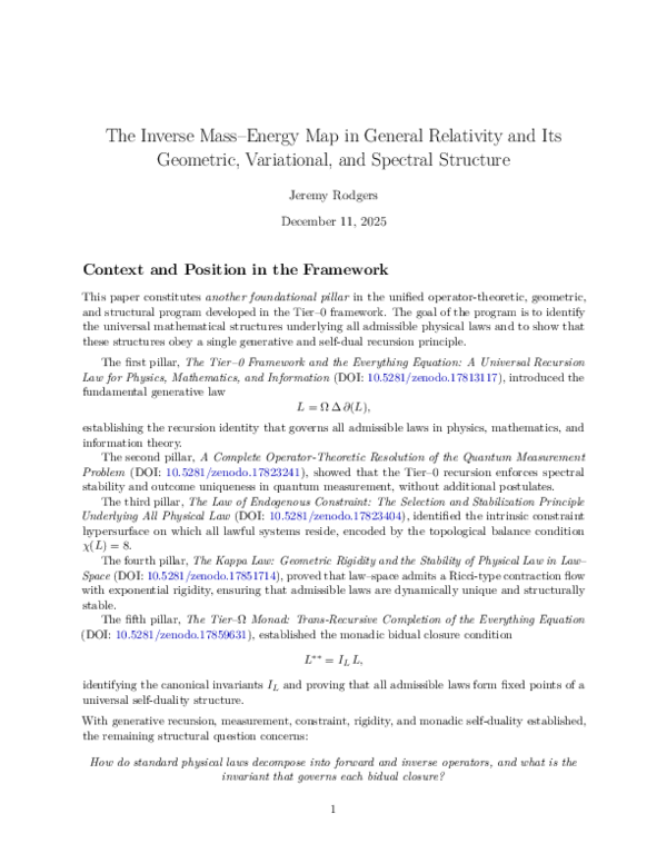 (PDF) The Inverse Mass–Energy Map in General Relativity: A Structural ...