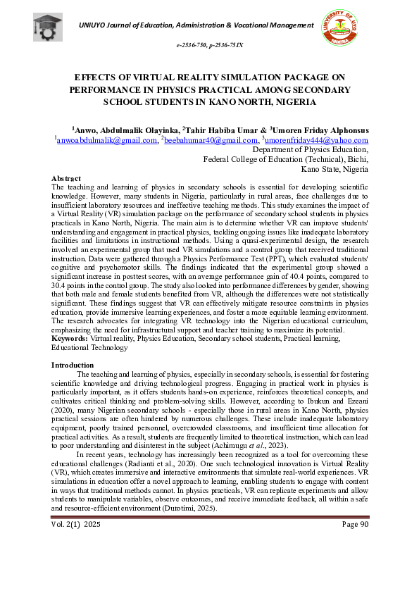 (PDF) EFFECTS OF VIRTUAL REALITY SIMULATION PACKAGE ON PERFORMANCE IN ...