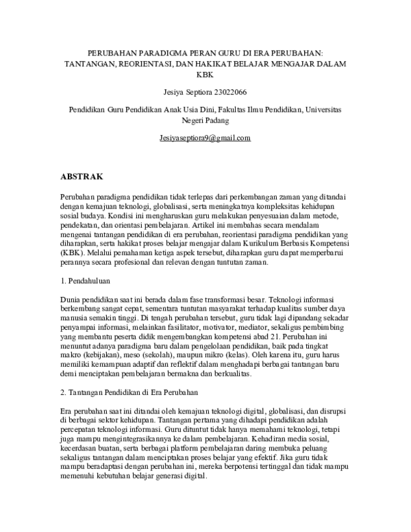(PDF) PERUBAHAN PARADIGMA PERAN GURU DI ERA PERUBAHAN: TANTANGAN ...