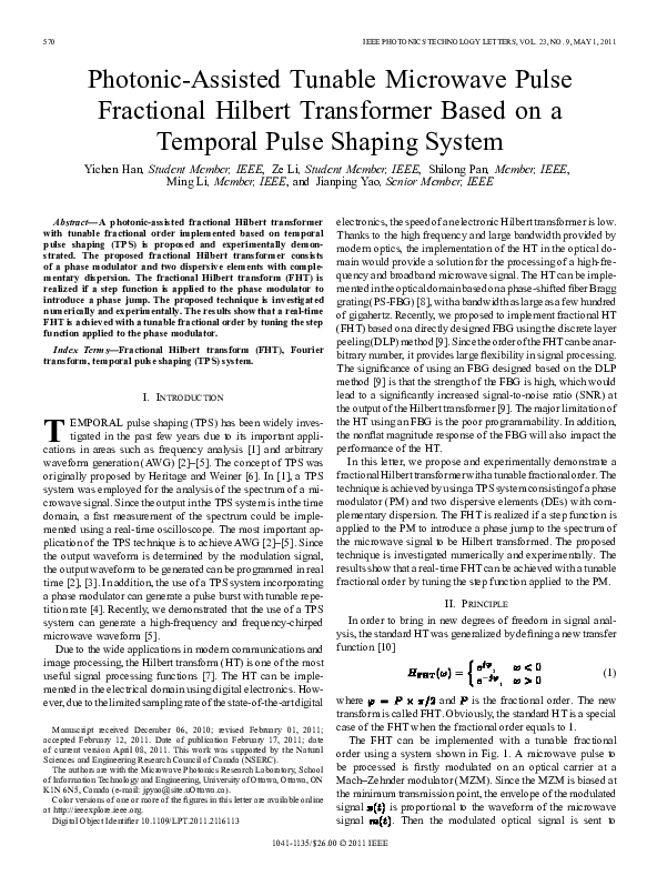 (PDF) Photonic-Assisted Tunable Microwave Pulse Fractional Hilbert ...