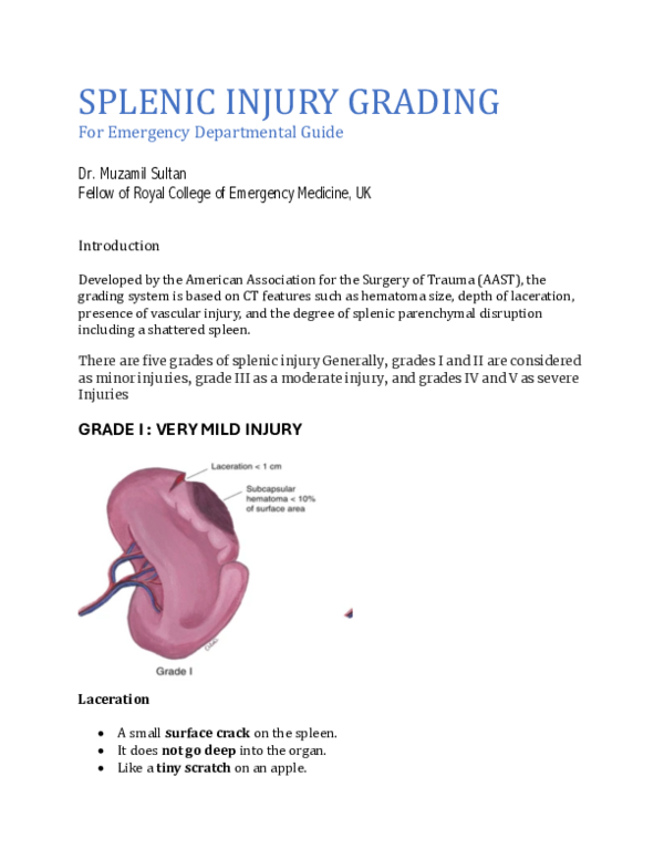 (PDF) SPLENIC INJURY GRADING For Emergency Departmental Guide
