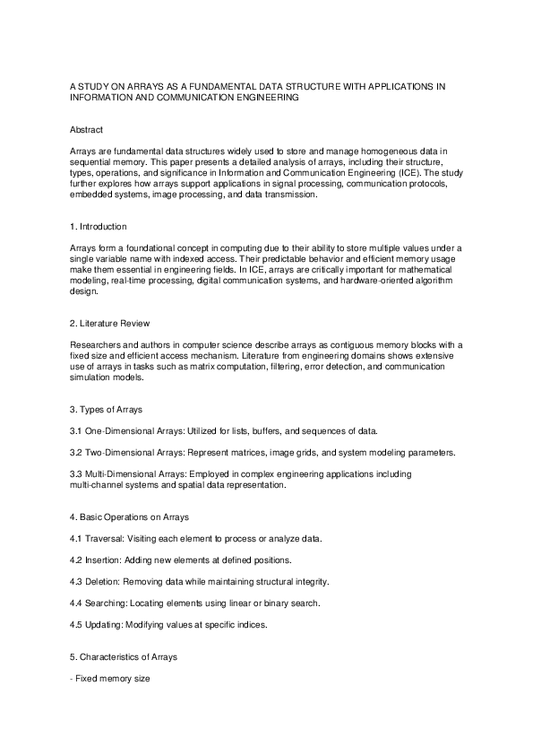 (PDF) A STUDY ON ARRAYS AS A FUNDAMENTAL DATA STRUCTURE WITH APPLICATIONS IN INFORMATION AND ...