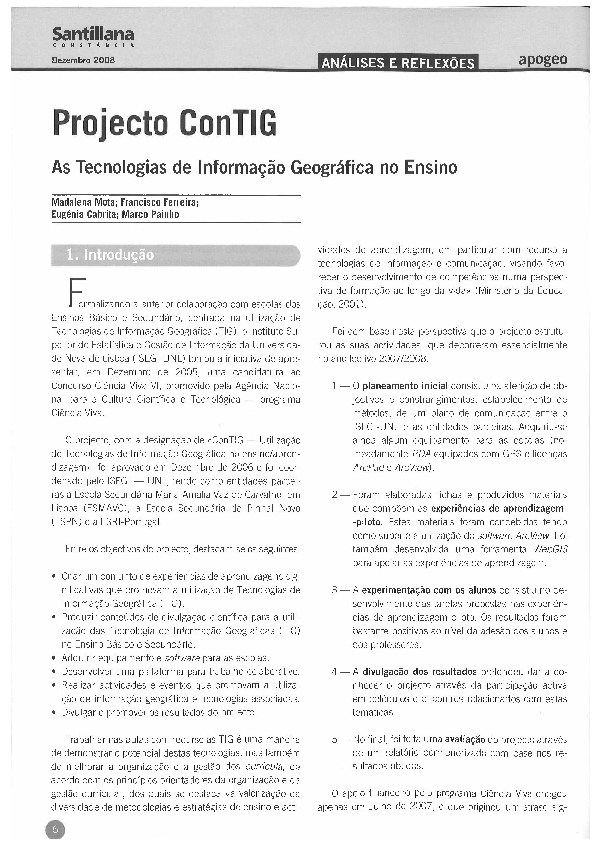 (PDF) Projecto ConTIG As Tecnologias de Informação Geográfica no Ensino