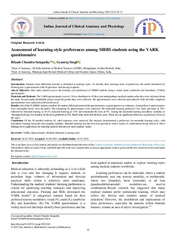 (PDF) Assessment of learning style preferences among MBBS students ...
