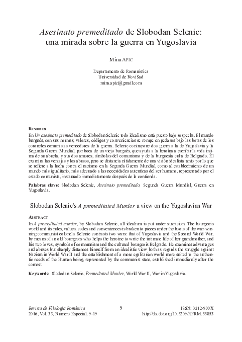 (PDF) Asesinato premeditado de Slobodan Selenic: una mirada sobre la ...