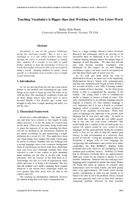 (PDF) Teaching Vocabulary is Bigger than Just Working with a Ten Letter ...