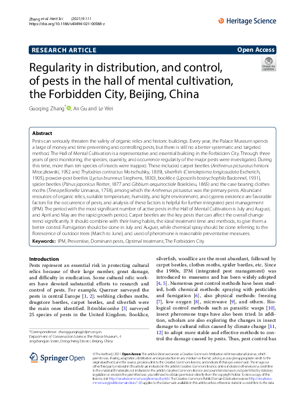 (PDF) Regularity in distribution, and control, of pests in the hall of ...