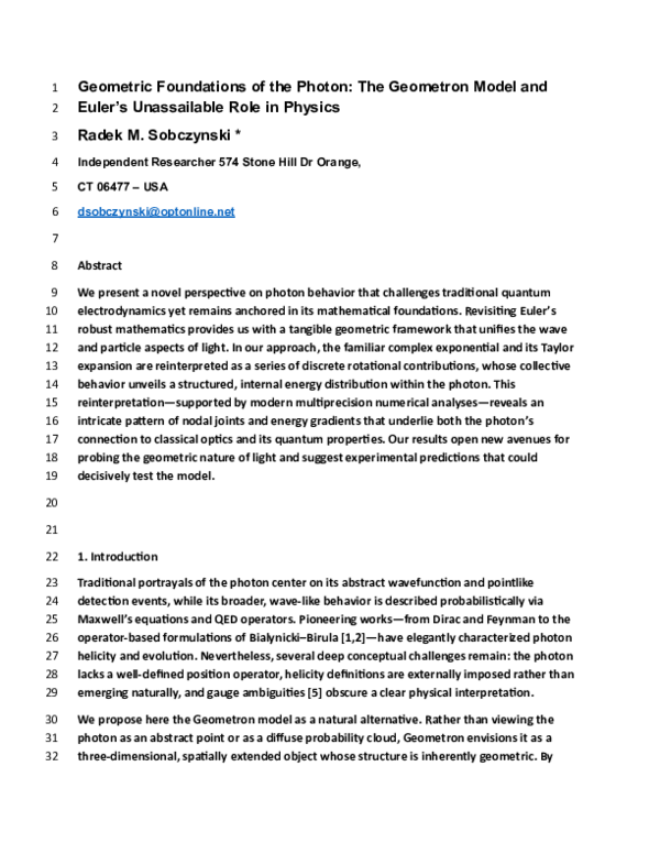 (PDF) Geometric Foundations of the Photon: The Geometron Model and ...