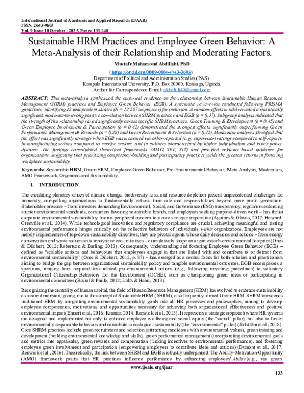 (PDF) Sustainable HRM Practices and Employee Green Behavior: A Meta ...