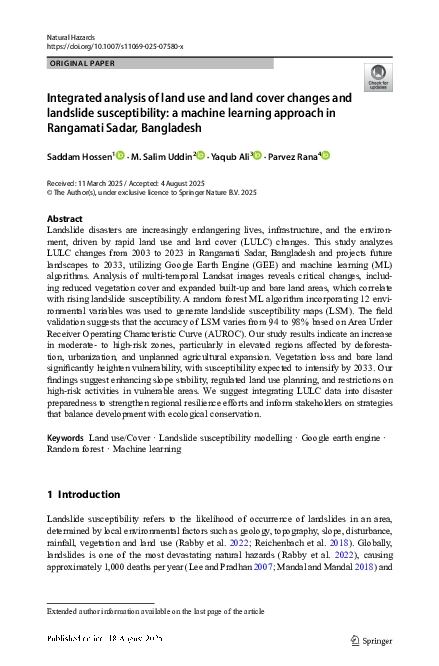 (PDF) Integrated analysis of land use and land cover changes and landslide susceptibility: a ...