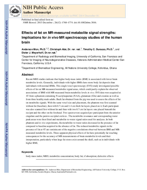 (PDF) Effects of fat on MR‐measured metabolite signal strengths ...
