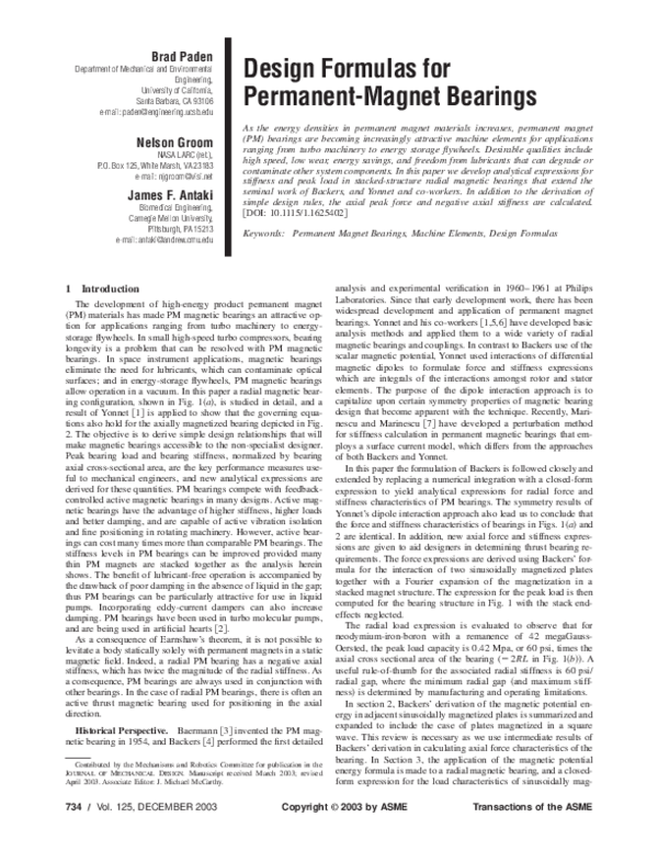 (PDF) Design Formulas for Permanent-Magnet Bearings