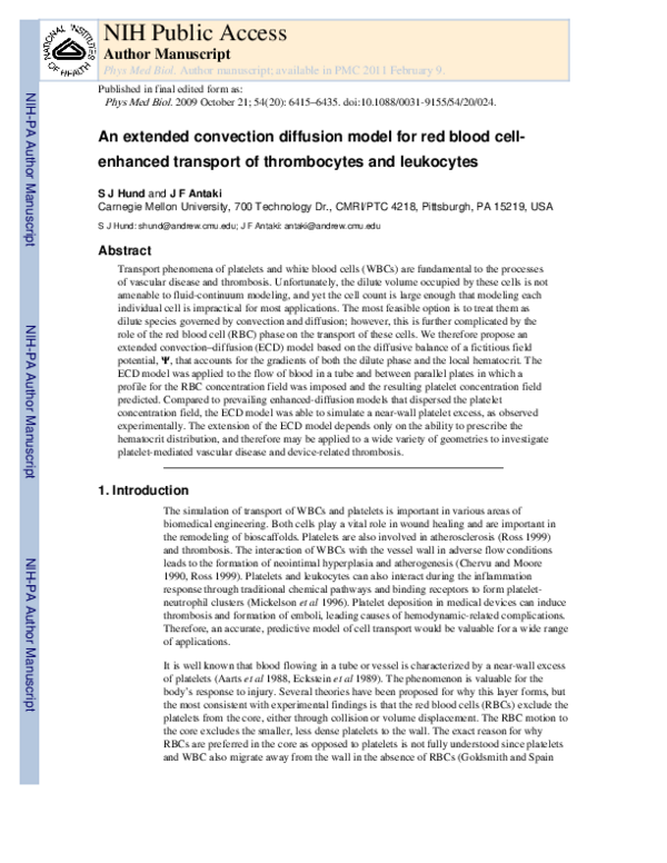 (PDF) An extended convection diffusion model for red blood cell ...