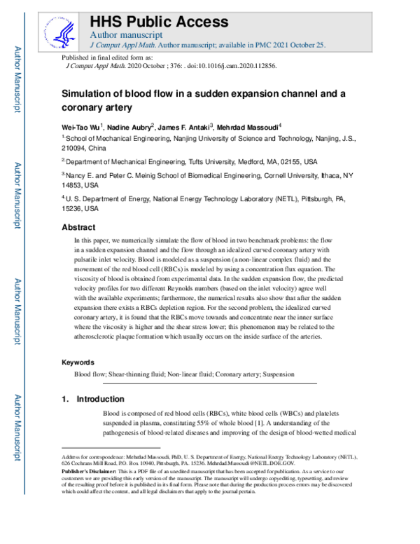 (PDF) Simulation of blood flow in a sudden expansion channel and a ...