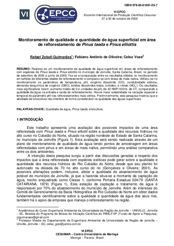 (PDF) Monitoramento de qualidade e quantidade de água superficial em ...