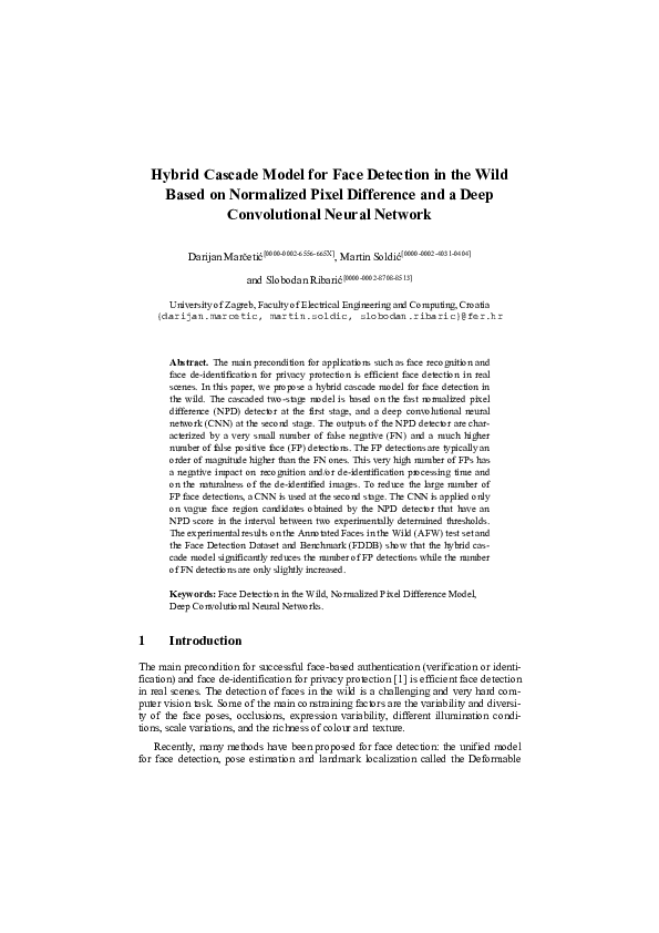 (PDF) Hybrid Cascade Model for Face Detection in the Wild Based on ...