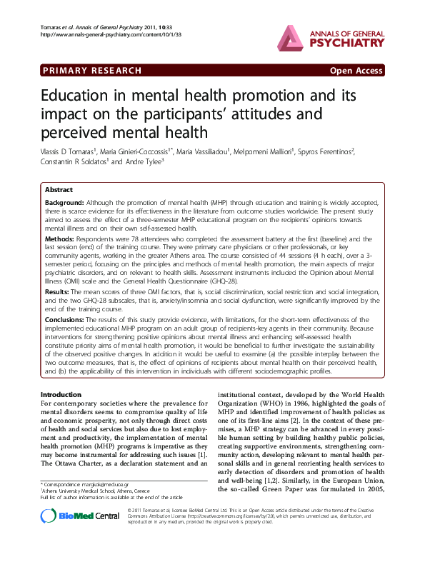 (PDF) Education in mental health promotion and its impact on the ...