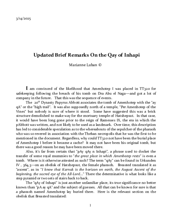 (PDF) Updated Brief Remarks On the Qay of Inhapi